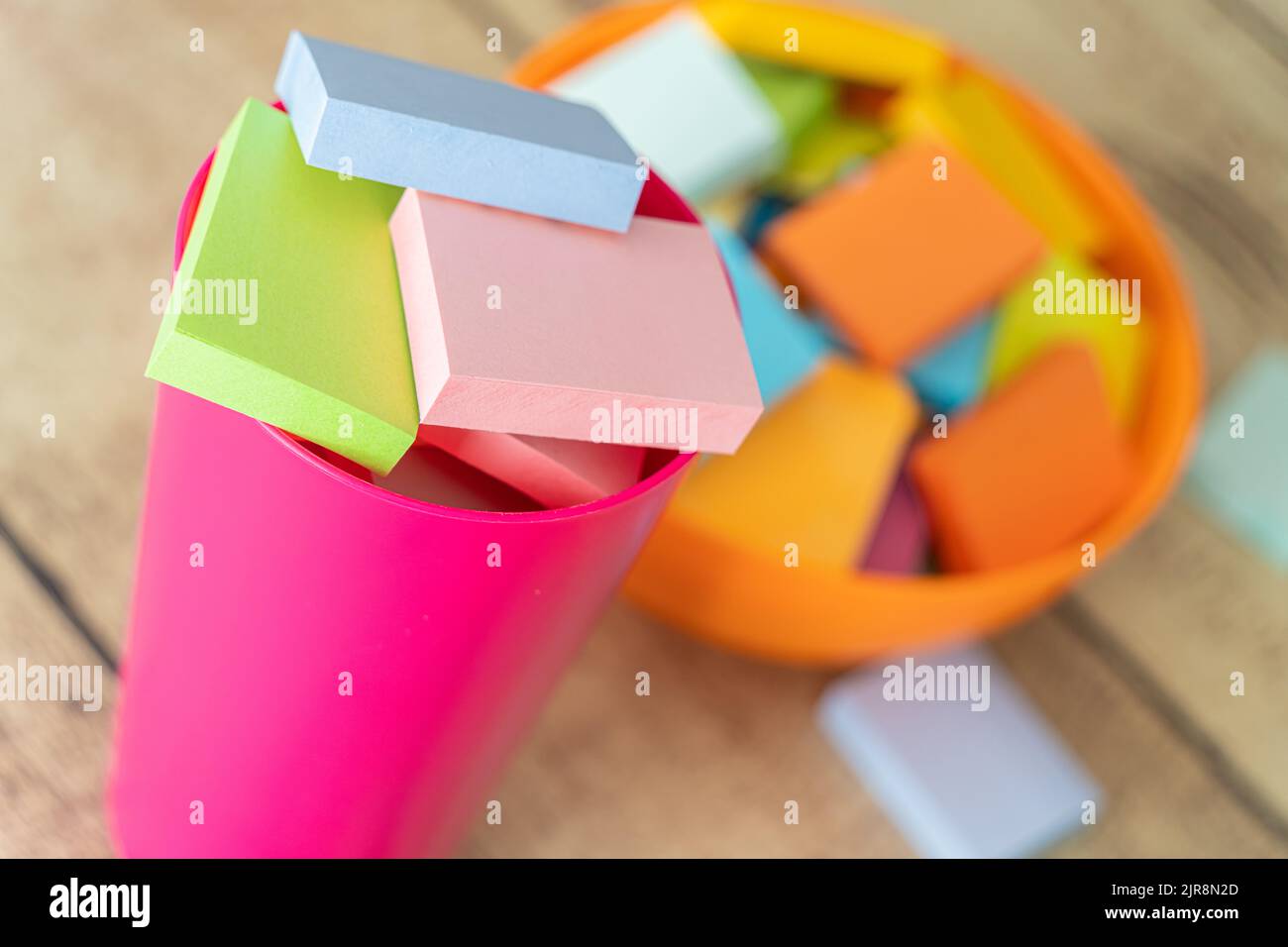 pile of sticky notes on office table at work Stock Photo - Alamy