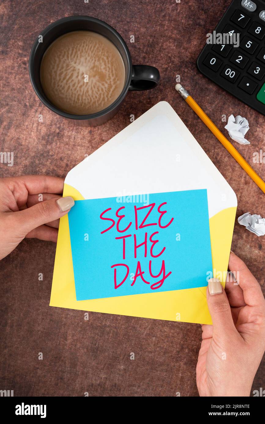 Text showing inspiration Seize The Day. Word Written on Embrace ...