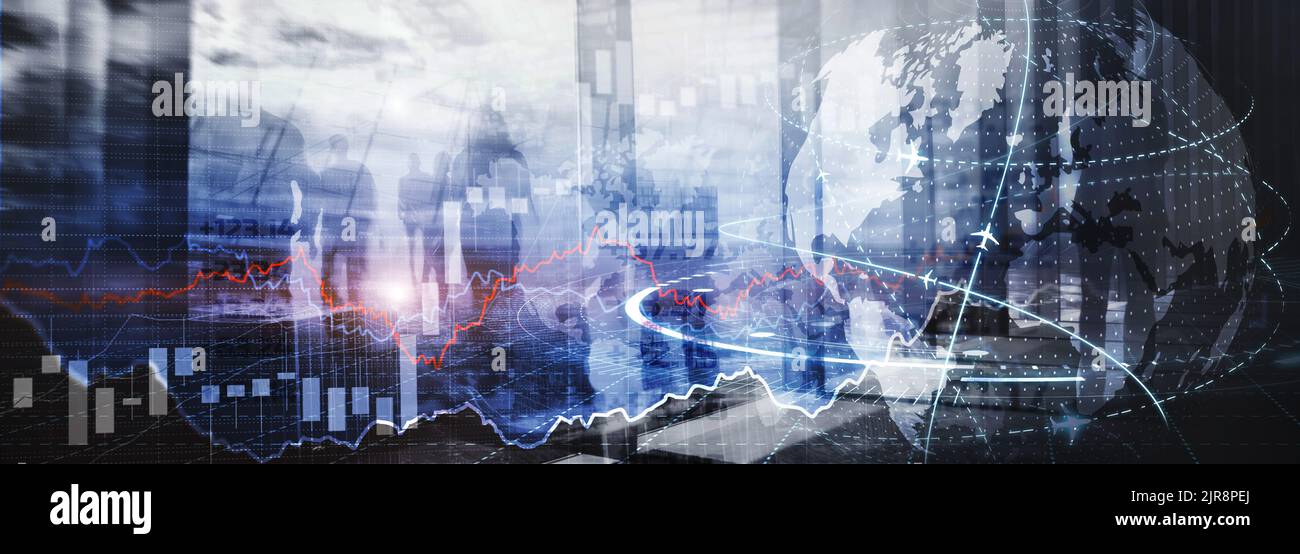 Global stock market trading. Background with 3D model of the globe ...