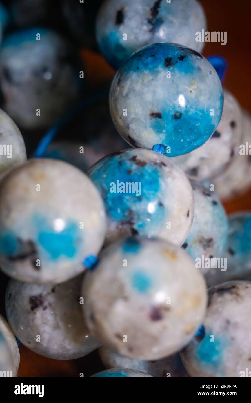 Natural blue white azurite stone beaded necklace Stock Photo - Alamy