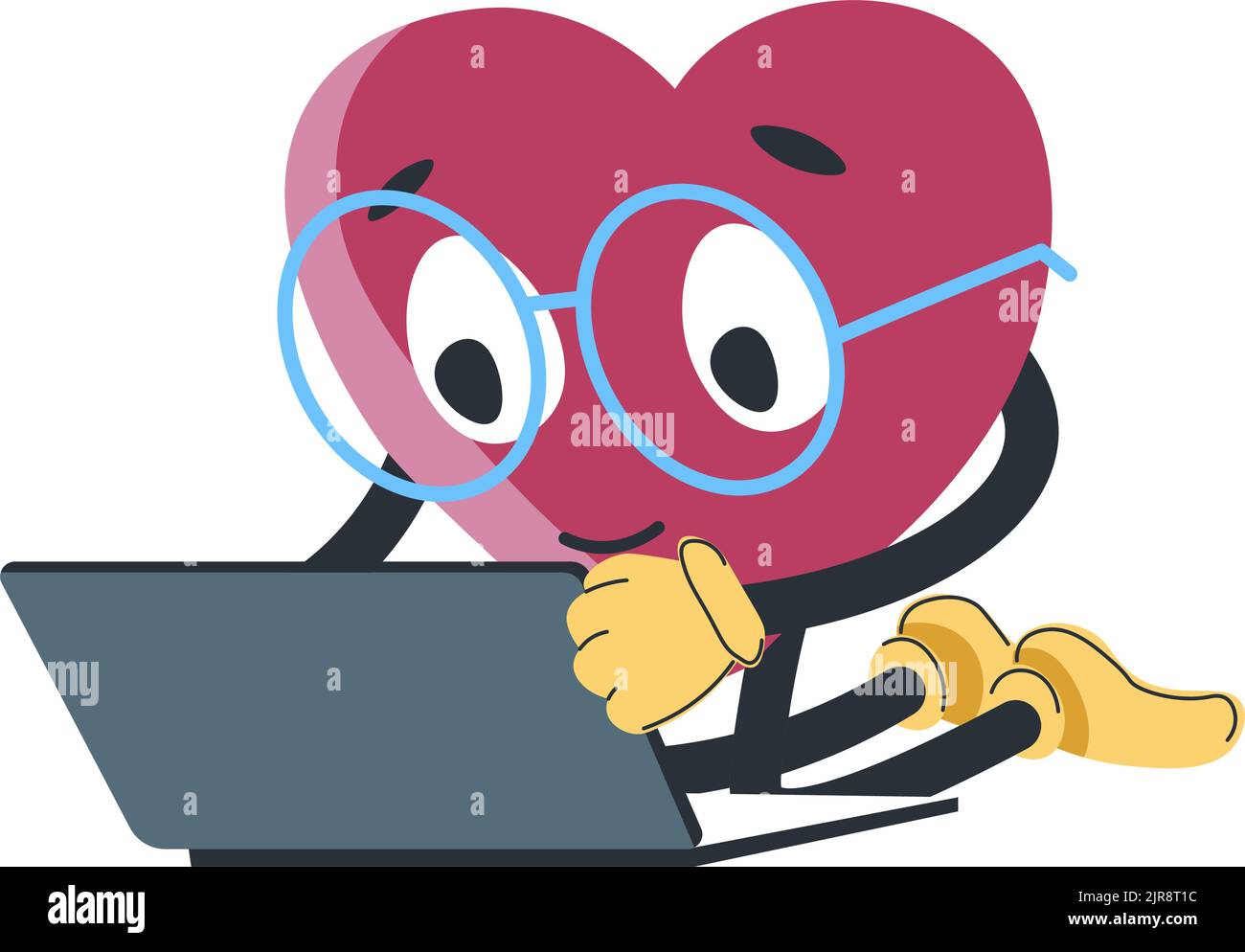Heart character using laptop, cute personage love Stock Vector Image ...