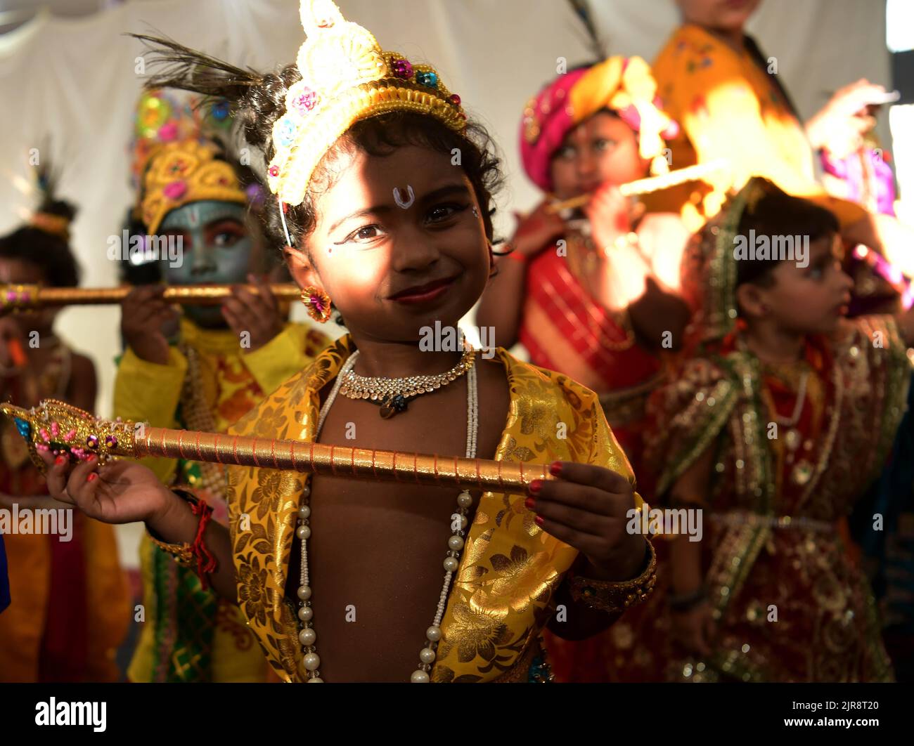 Children dressed as Lord Krishna participate in a dress competition ...