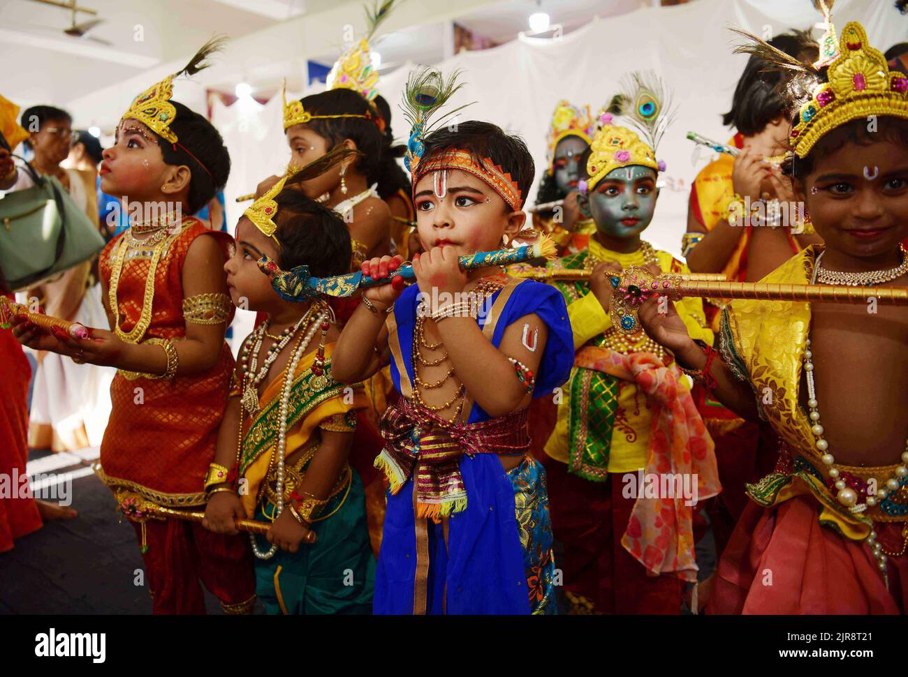 Children dressed as Lord Krishna participate in a dress competition ...