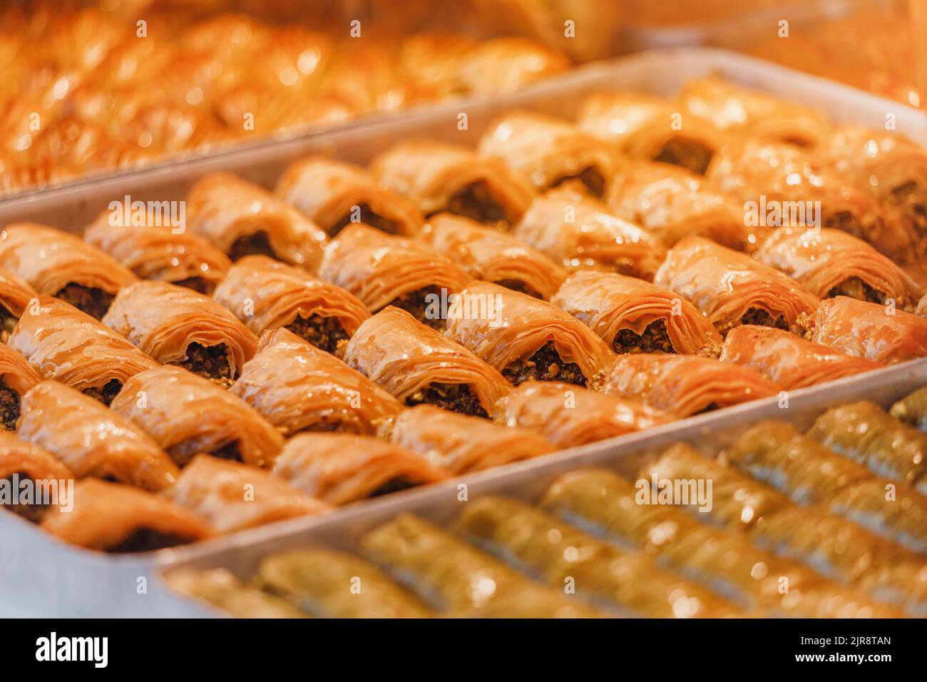 Turkish sweet baklava in the window of a traditional pastry shop in the ...