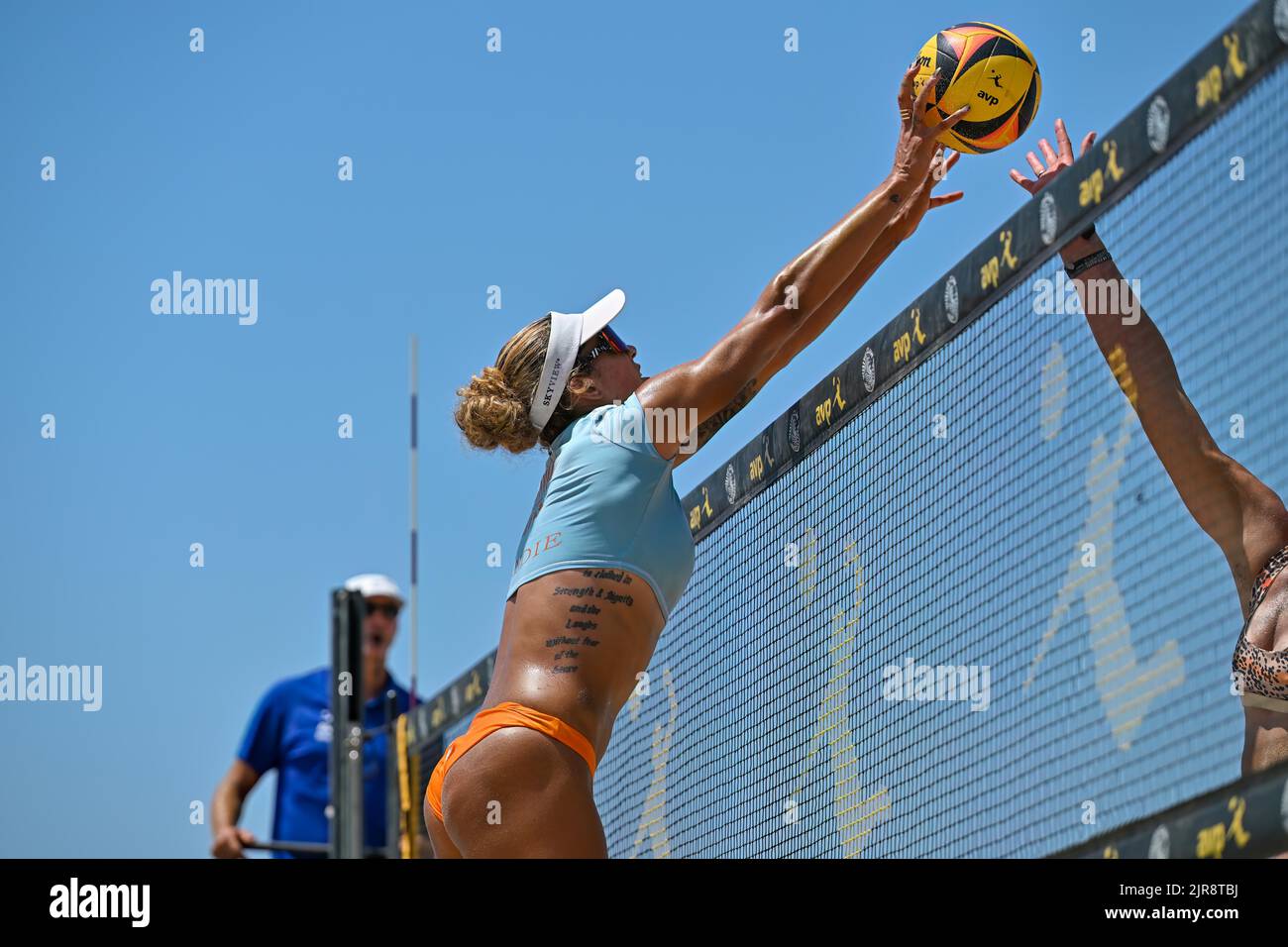 August 19, 2022: Brandie Wilkerson blocking a shot during day one of ...