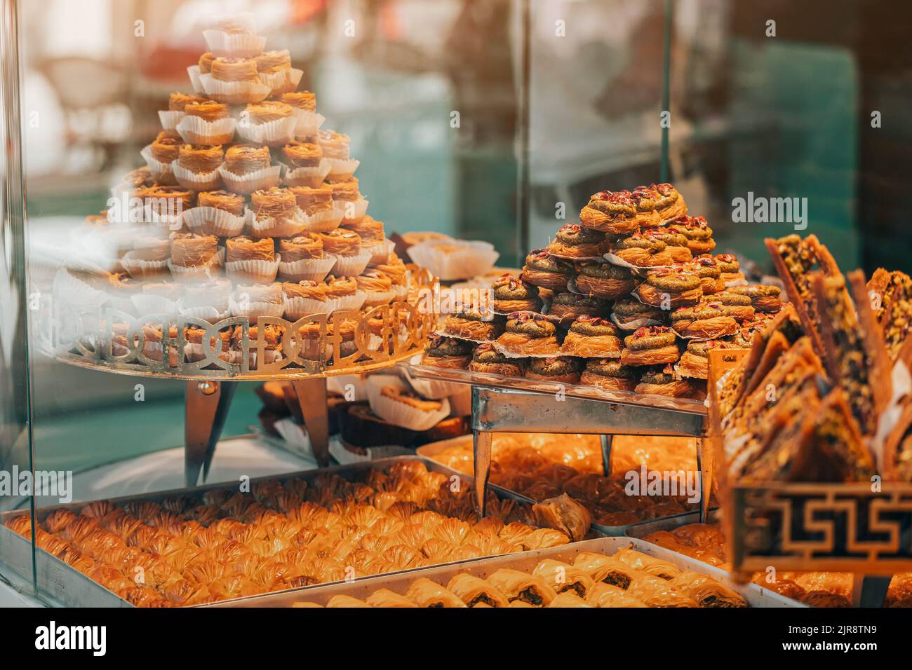 Turkish sweet baklava in the window of a traditional pastry shop in the ...