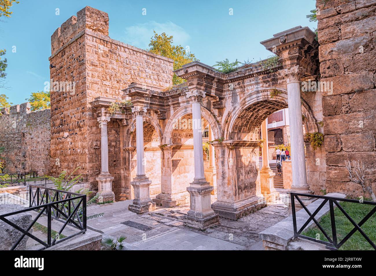 Famous gate or Hadrian arch in Antalya without visitors. Travel ...
