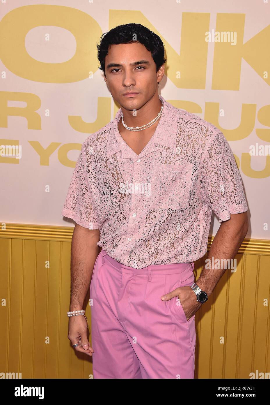 Brandon Perea walking the red carpet at the premiere of "Honk For Jesus ...