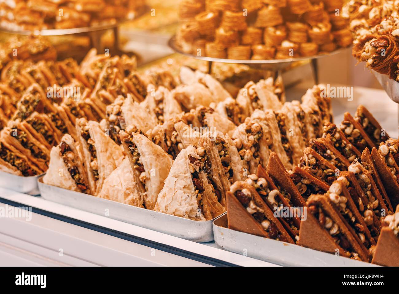 Various Turkish delights sweets and traditional authentic helva candy ...