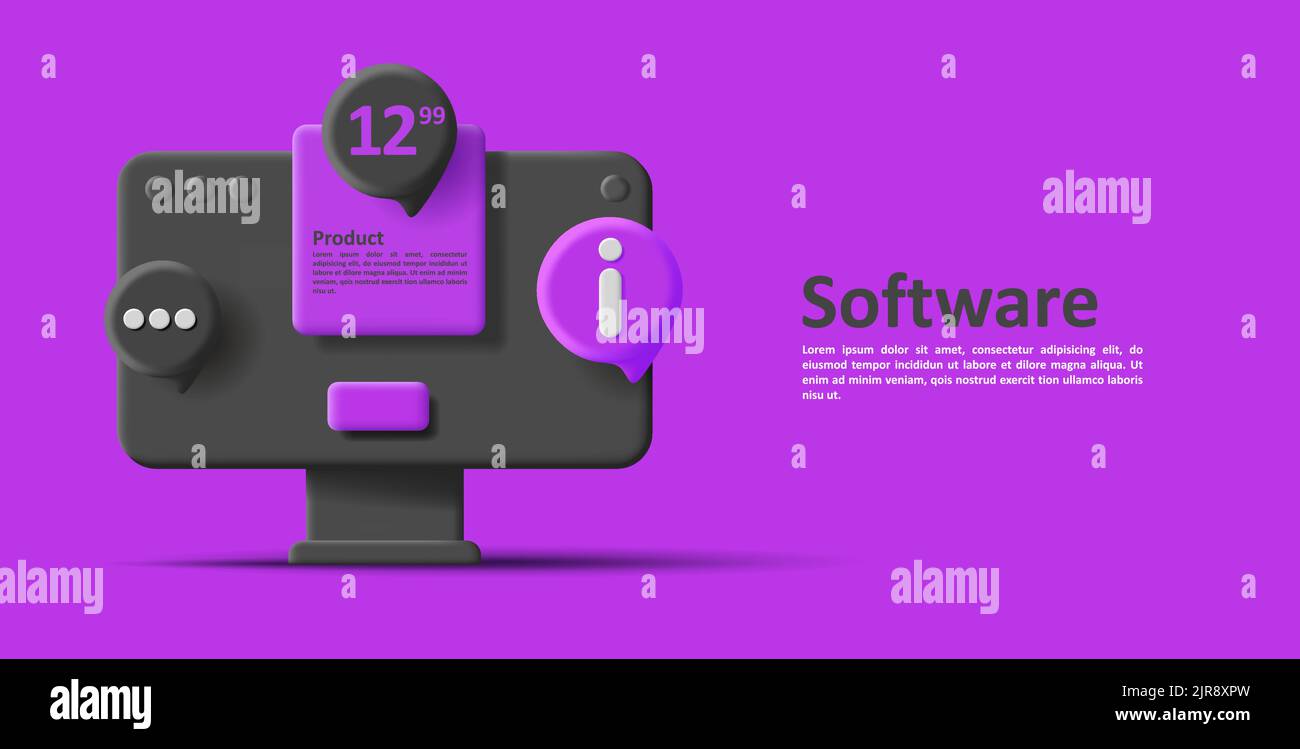 3d computer icon with bubbles and price tag, black on violet Stock Vector Image & Art - Alamy