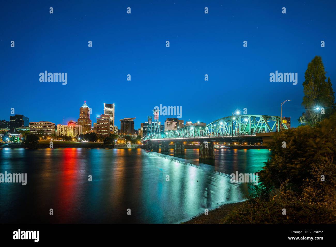 Downtown Portland Oregon skyline at night in USA Stock Photo - Alamy