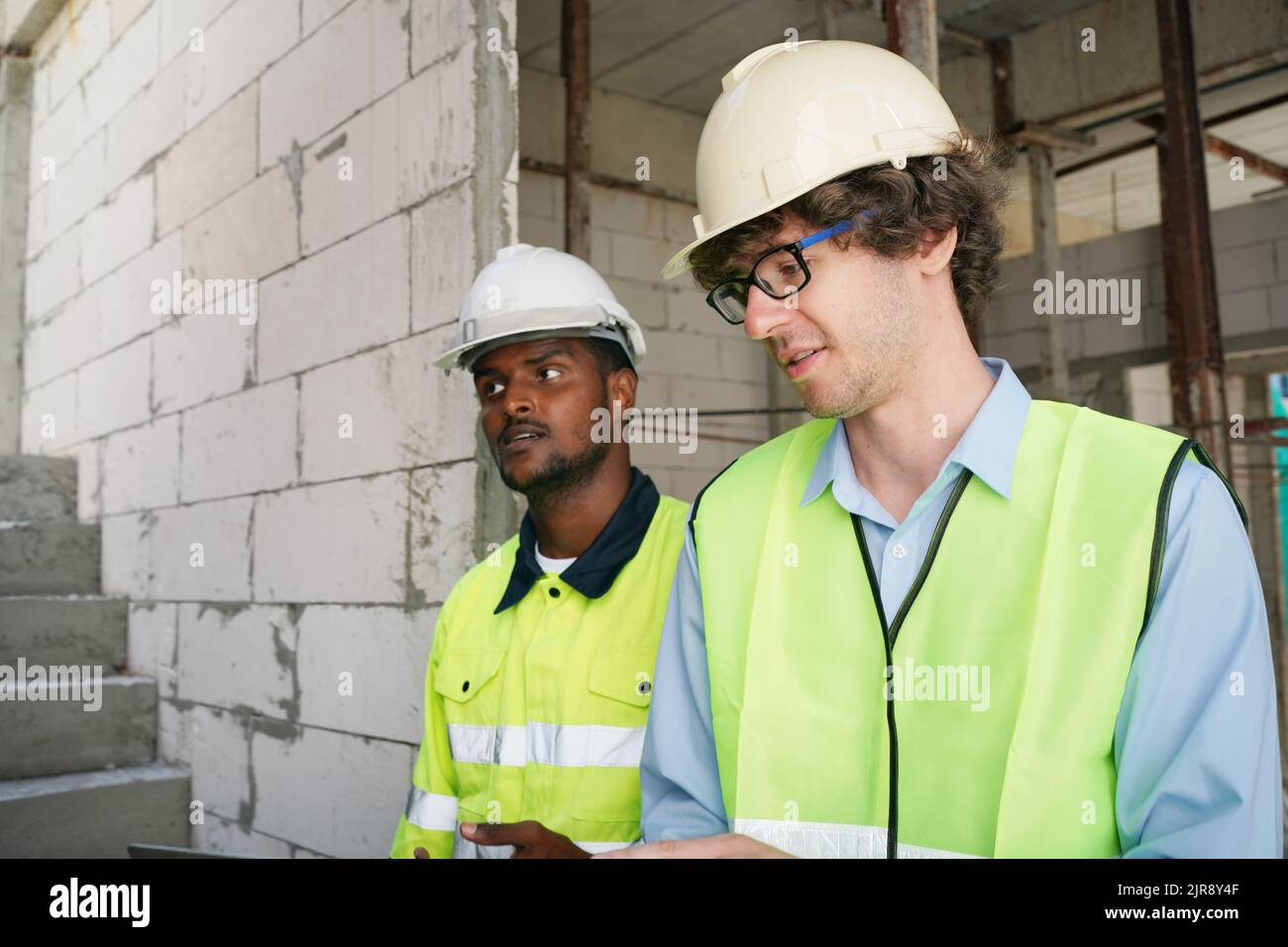 Residential Building. Construction Industry. Caucasian Contractor in ...