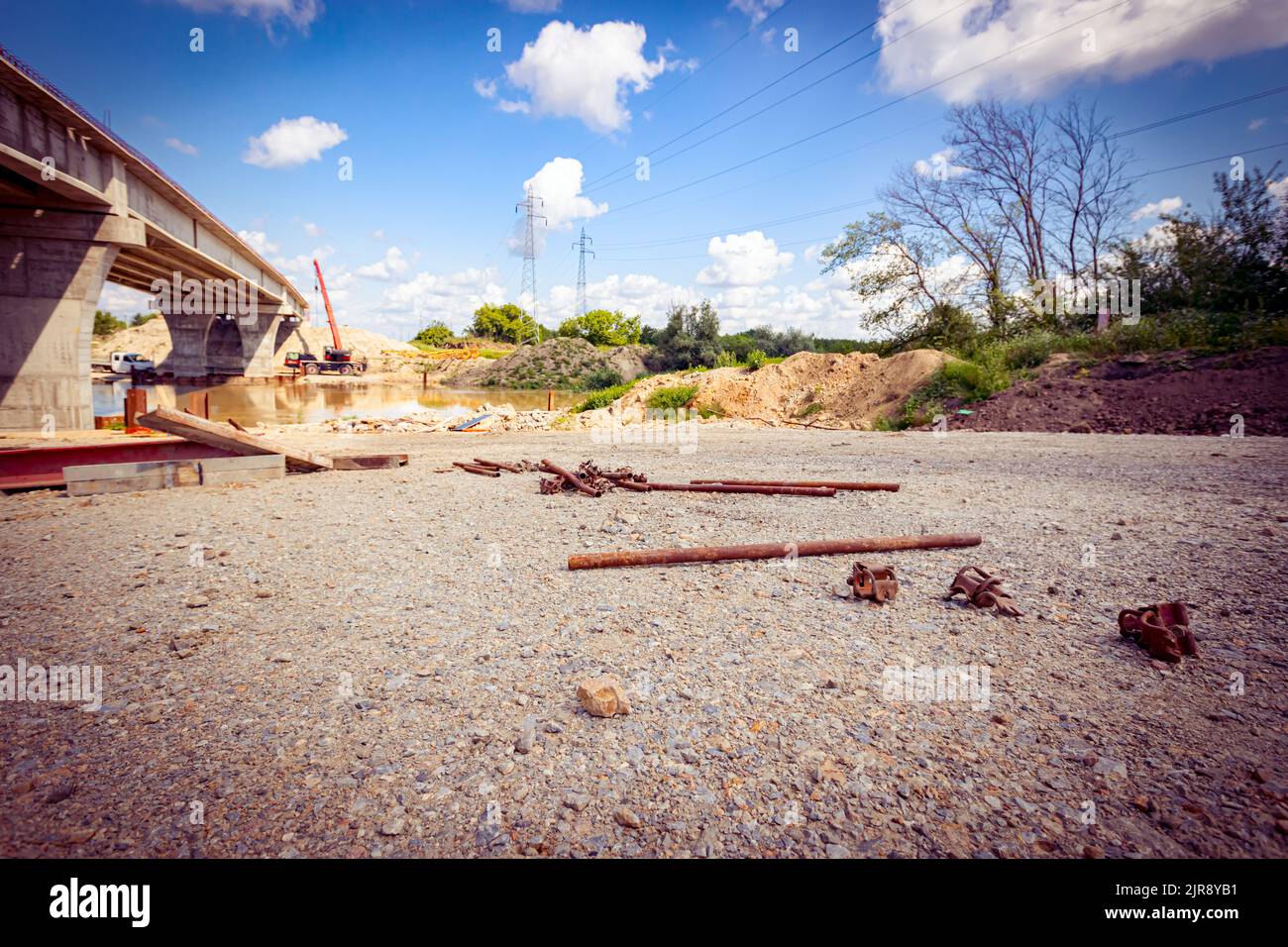 View on a heap of corrosion pipes disassembled steel scaffold joints ...