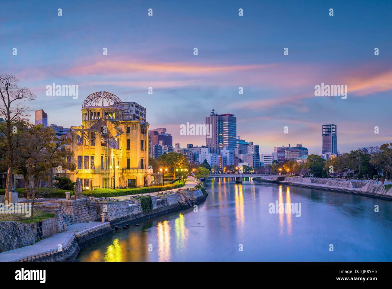 View of Hiroshima skyline with the atomic bomb dome in Japan. UNESCO World Heritage Site Stock ...