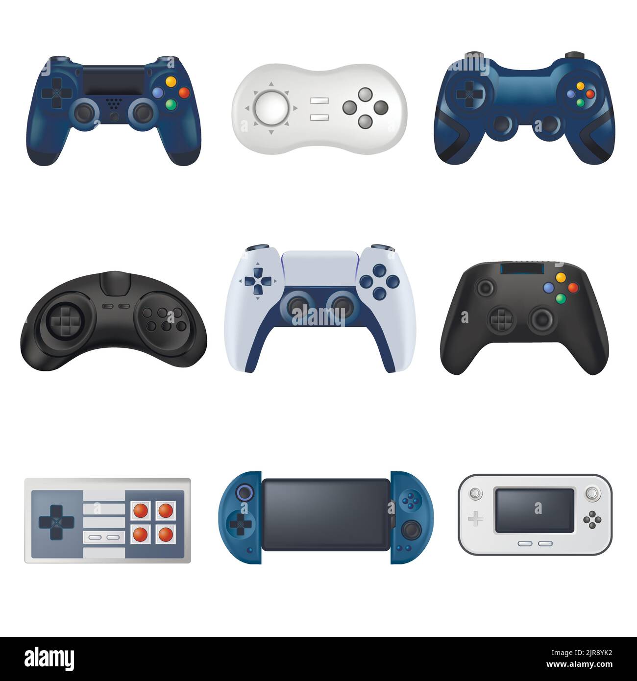 Joysticks for playing video games, consoles types Stock Vector Image ...