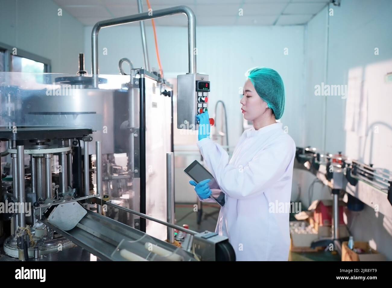 Asian worker labor working in food and beverage for drink industry ...