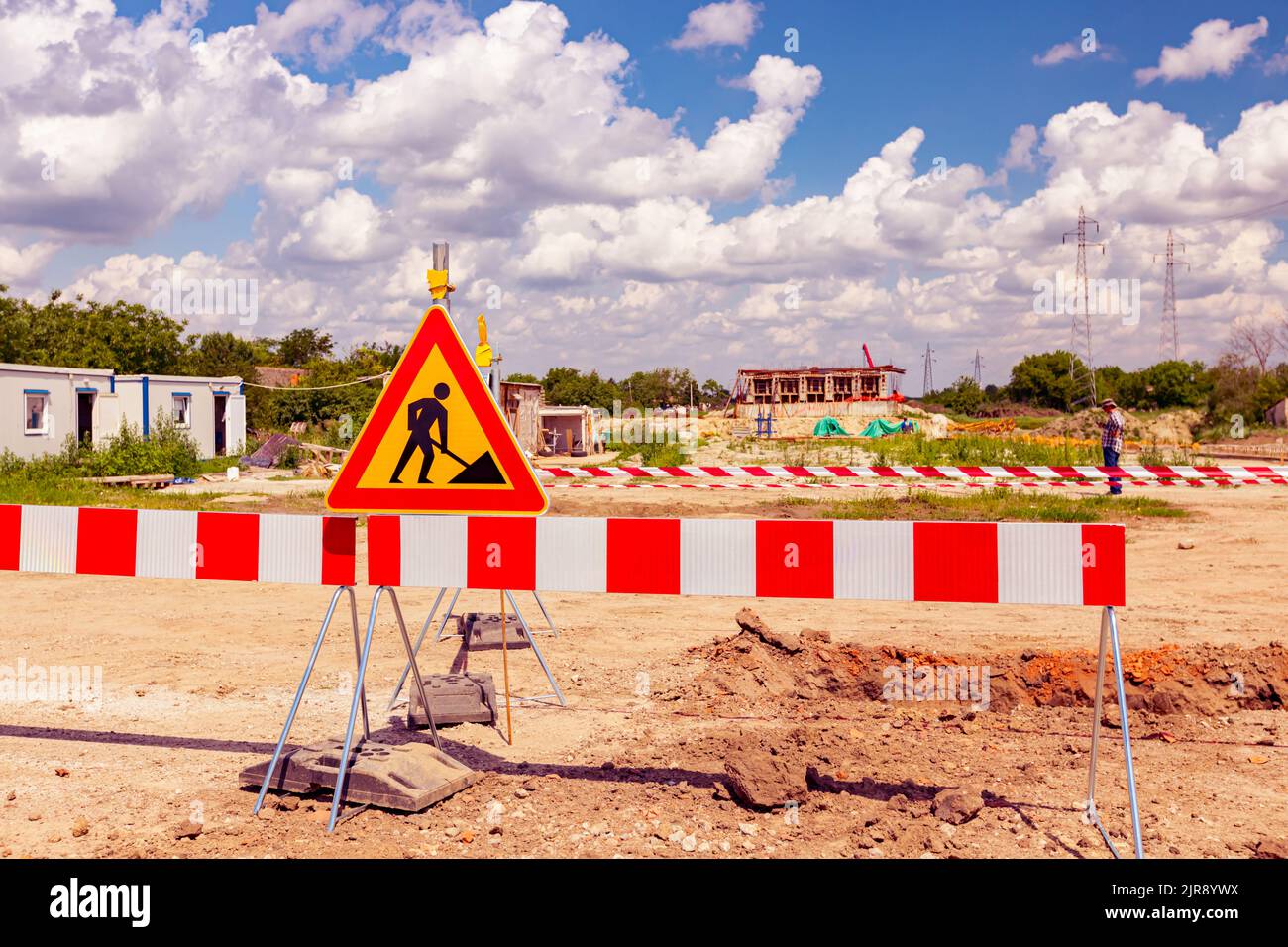 Work in progress, triangle sign with boundary, caution symbol, trench ...