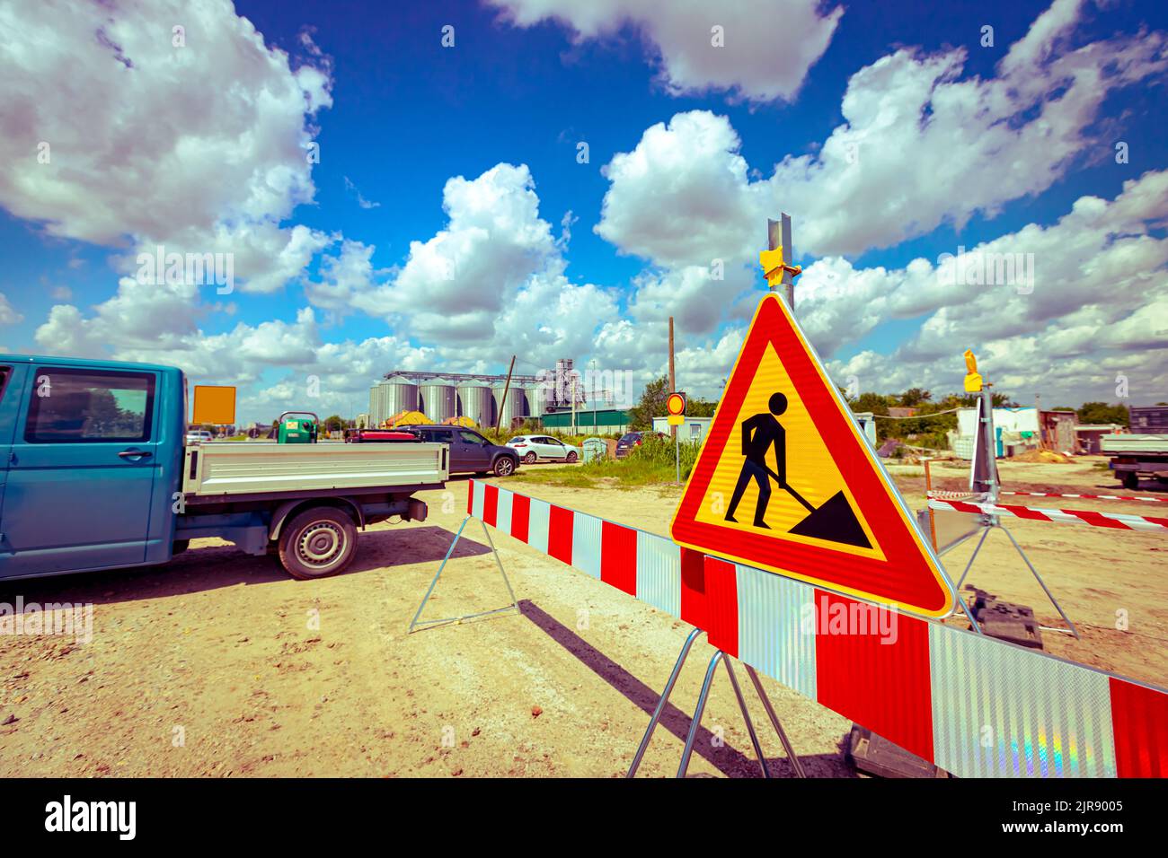 Work in progress, triangle sign with boundary, caution symbol on ...