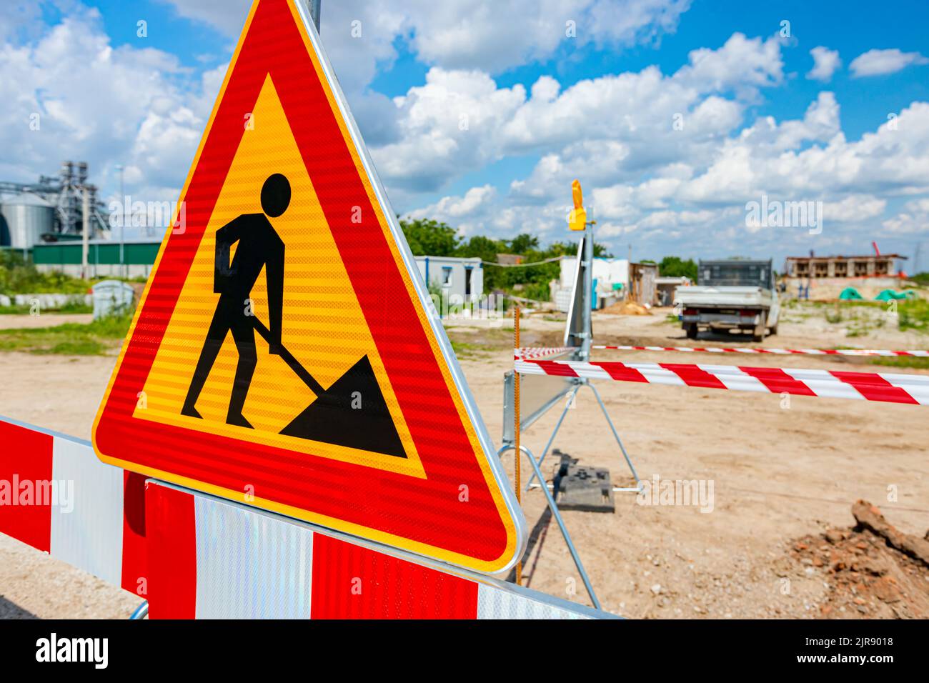 Work in progress, triangle sign with boundary, caution symbol, trench ...