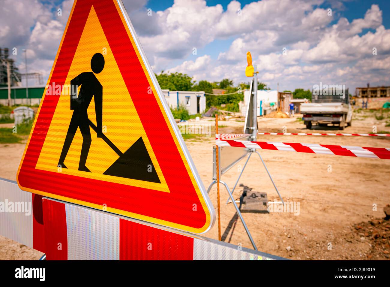 Work in progress, triangle sign with boundary, caution symbol, trench ...