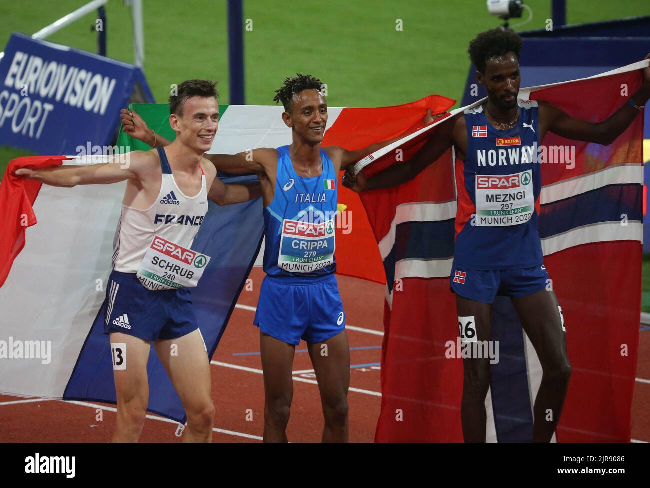 Yann Schrub of France , Kbrom Mezngi of Norway and Yemaneberhan Crippa ...