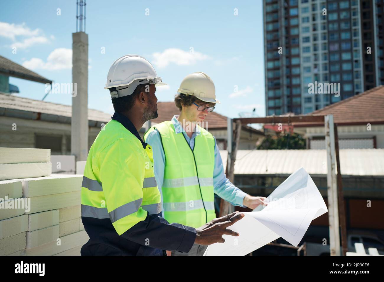 Residential Building. Construction Industry. Caucasian Contractor in ...