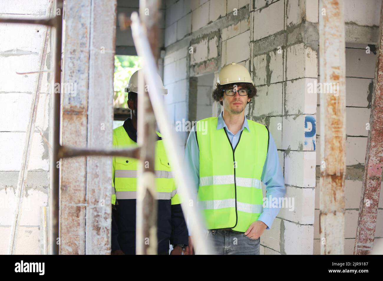 Residential Building. Construction Industry. Caucasian Contractor in ...