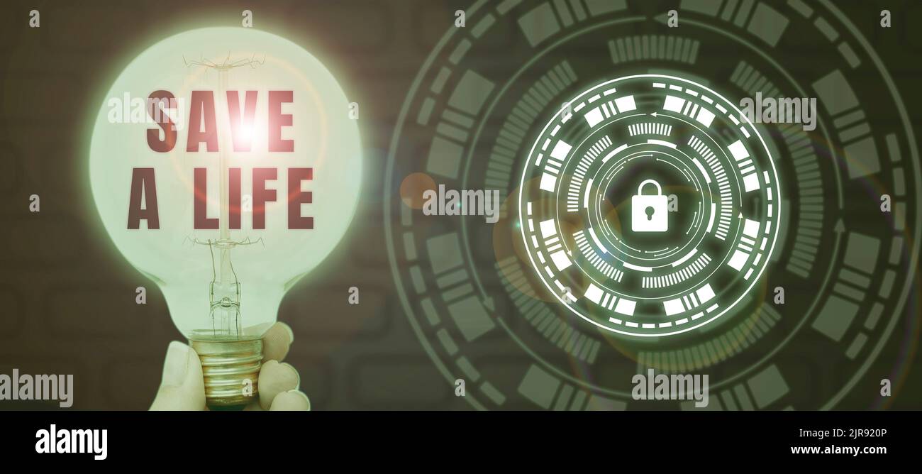 Text caption presenting Save A Life. Business idea Help assistance ...