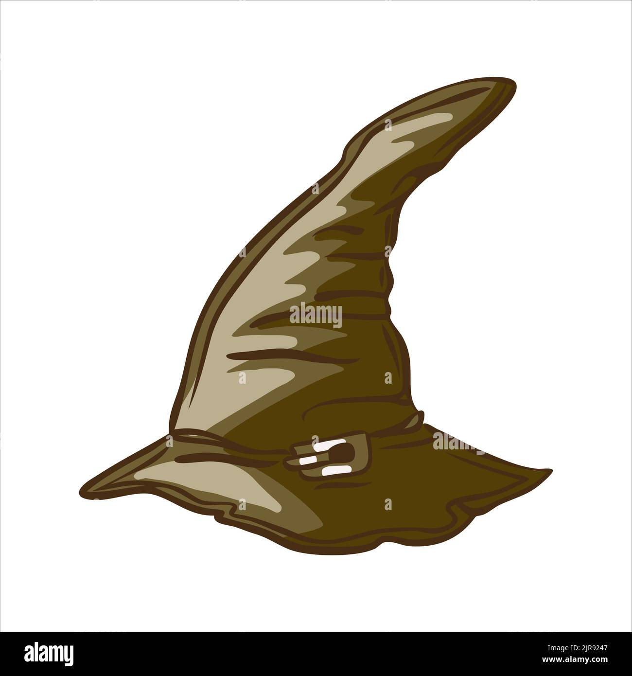 Old leather brown pointed witch hat with buckle. Hand drawn style Stock ...