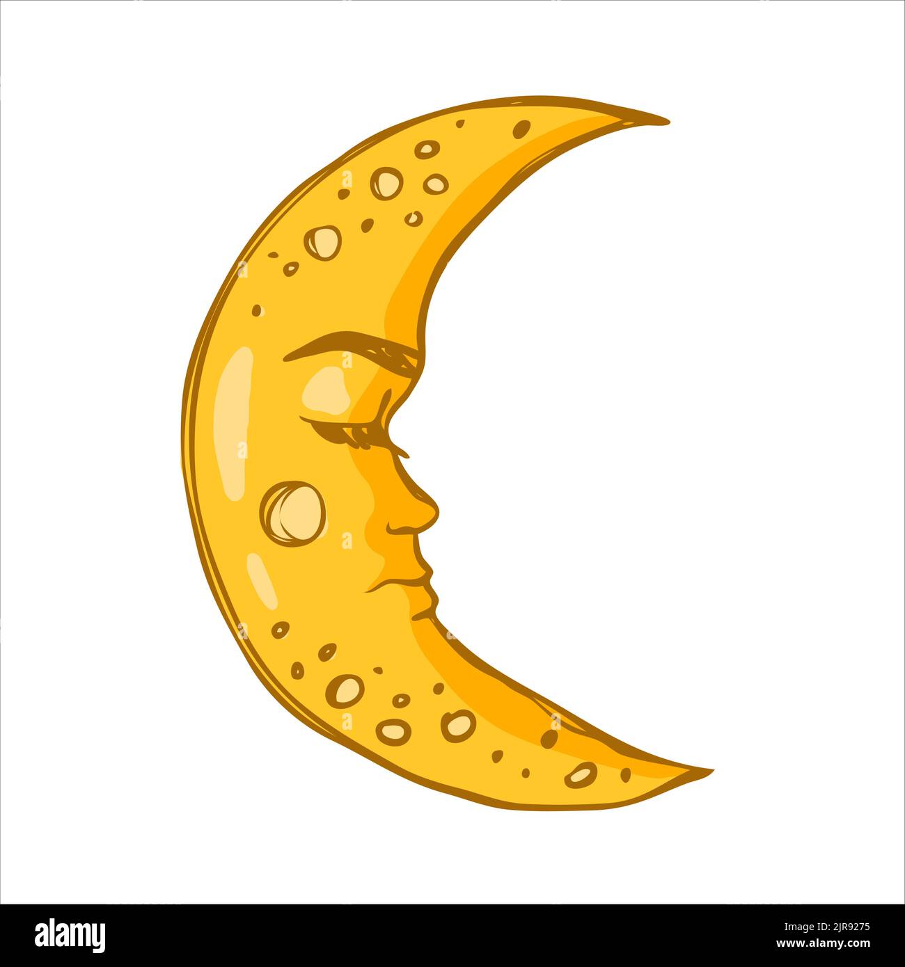 Yellow moon with a face. The moon is sleeping. Celestial concept in ...