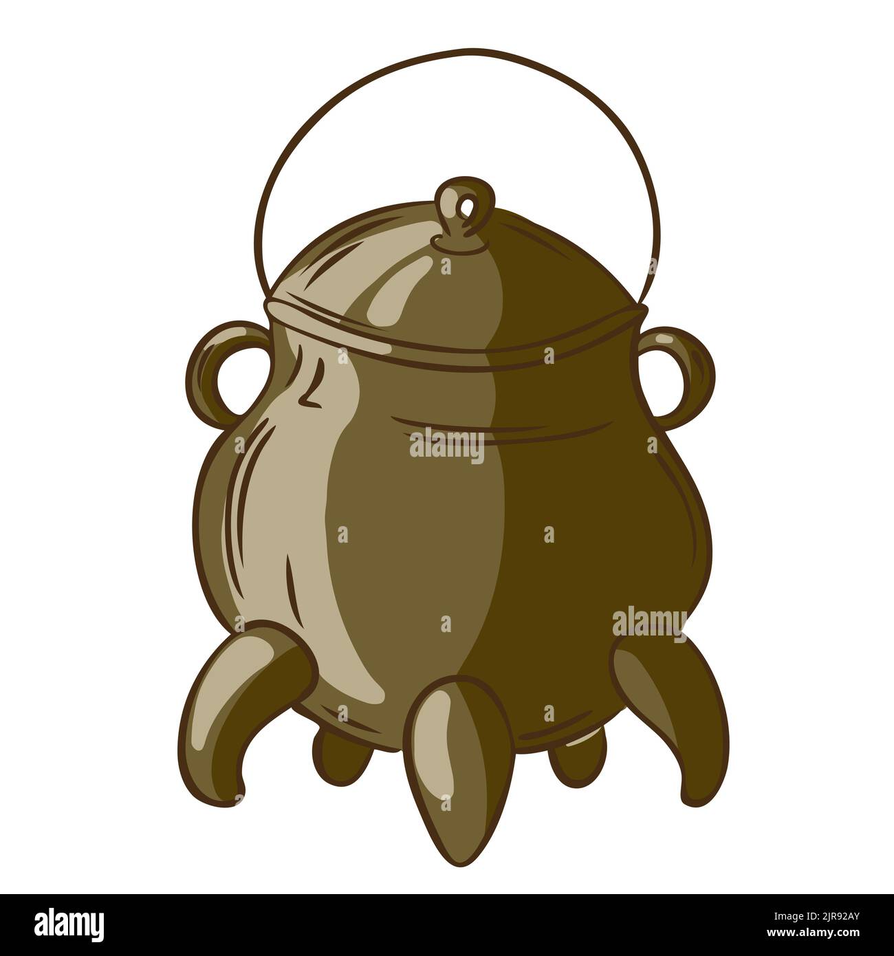 Witch's metal cauldron for a fire. Vector illustration in hand drawn ...