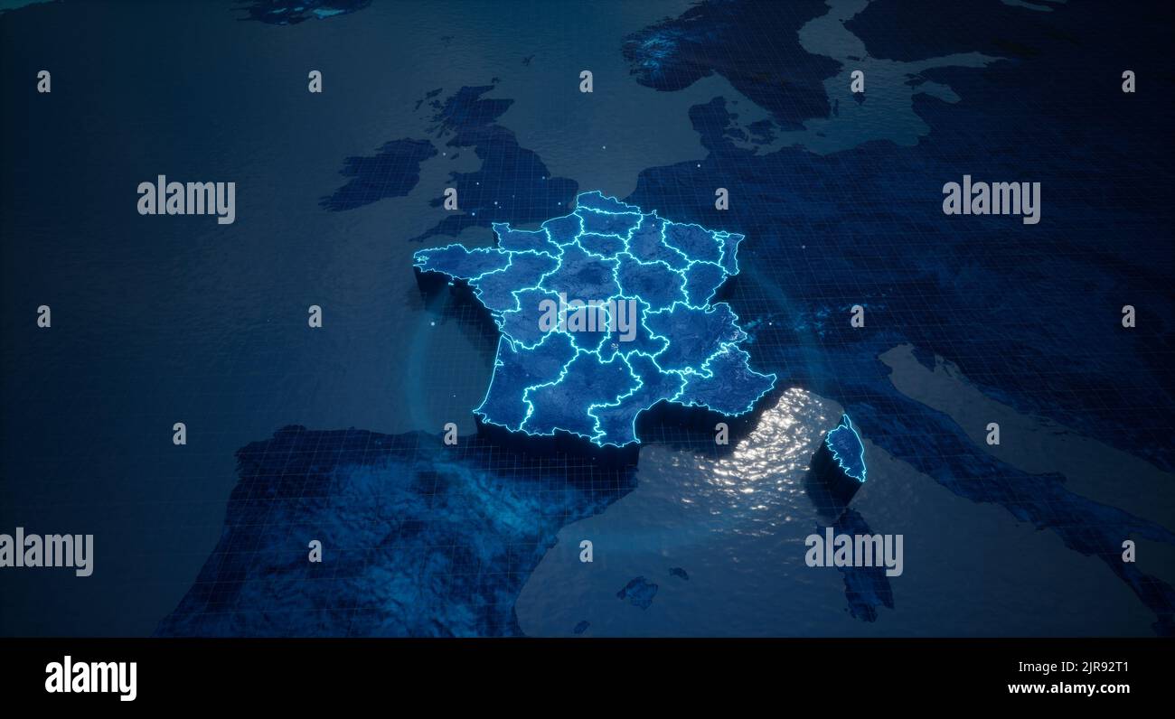 Abstract geometric futuristic concept 3d Map of France with borders as ...