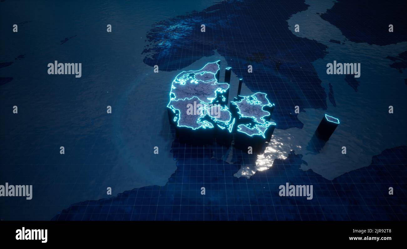 Abstract geometric futuristic concept 3d Map of Denmark with borders as ...