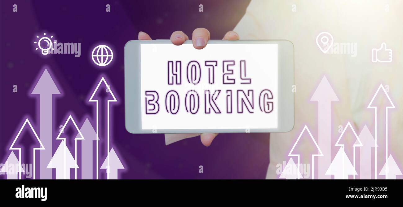 Text sign showing Hotel Booking. Business showcase Online Reservations ...