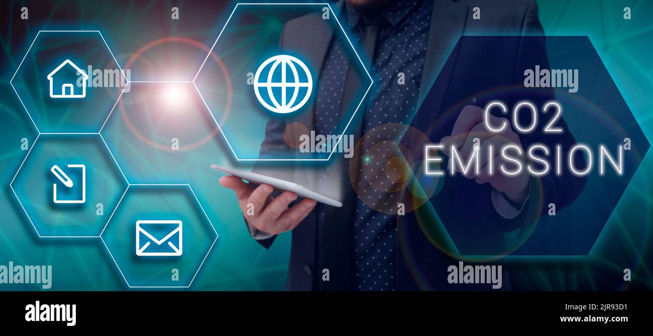 Conceptual caption Co2 Emission. Word Written on Releasing of ...