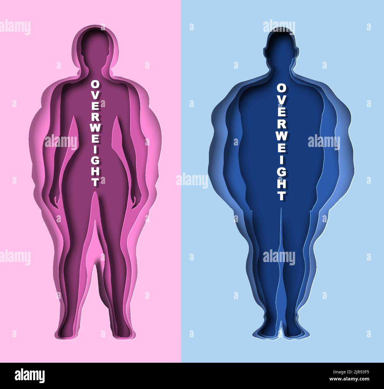Man and woman silhouette with overweight to athletic body paper cut ...