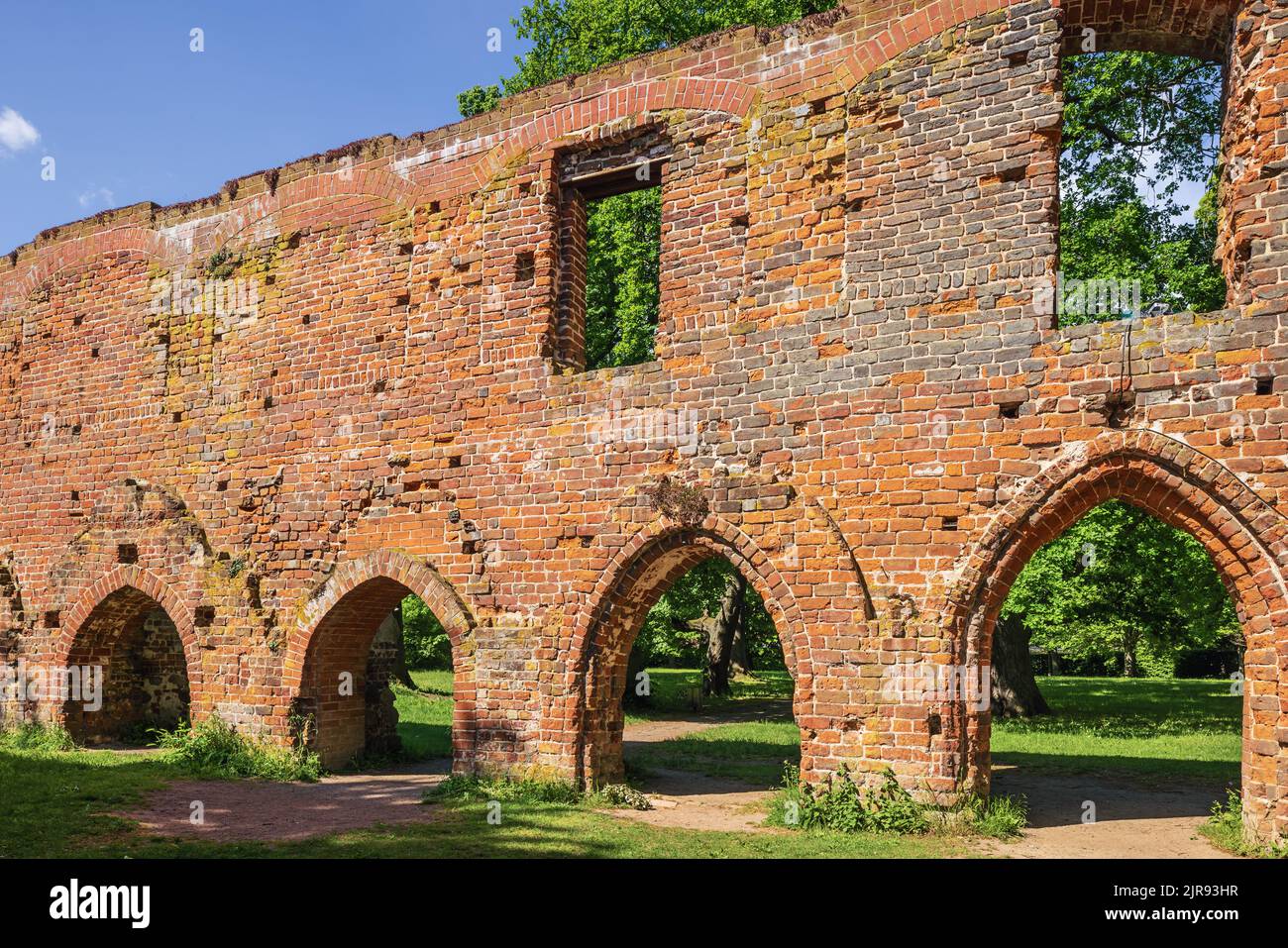 Wall of Eldena Abbey, a ruined Cistercian monastery near Greifswald ...