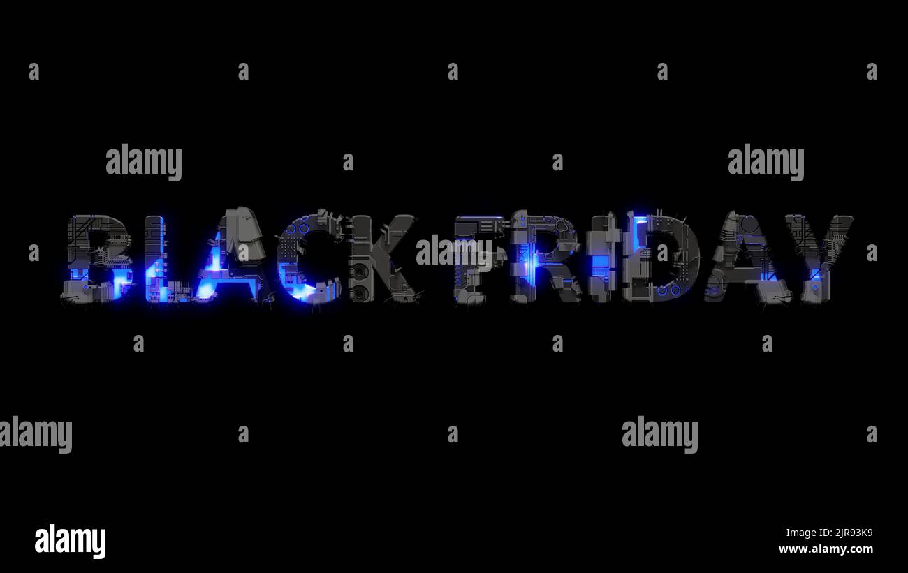 modern cybernetic text BLACK FRIDAY shining blue electrical light ...