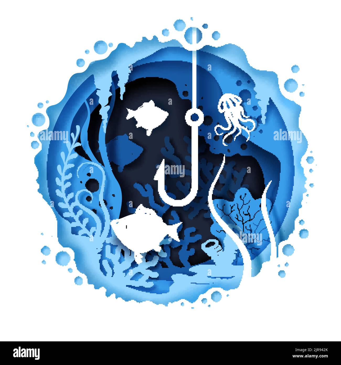 Sea fishing paper cut vector craft poster Stock Vector Image & Art - Alamy
