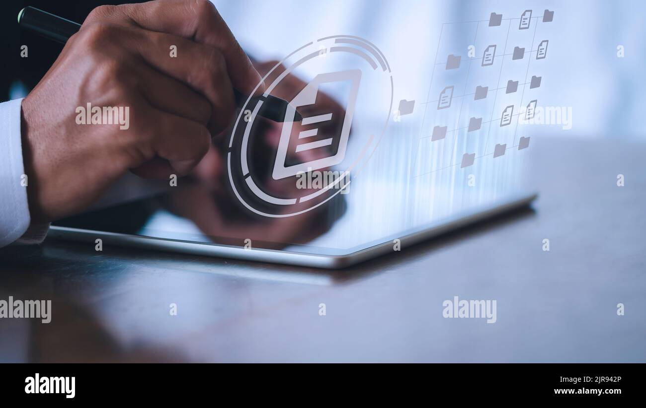 businessman use electronic pen sign signature on electronic E-signing ...