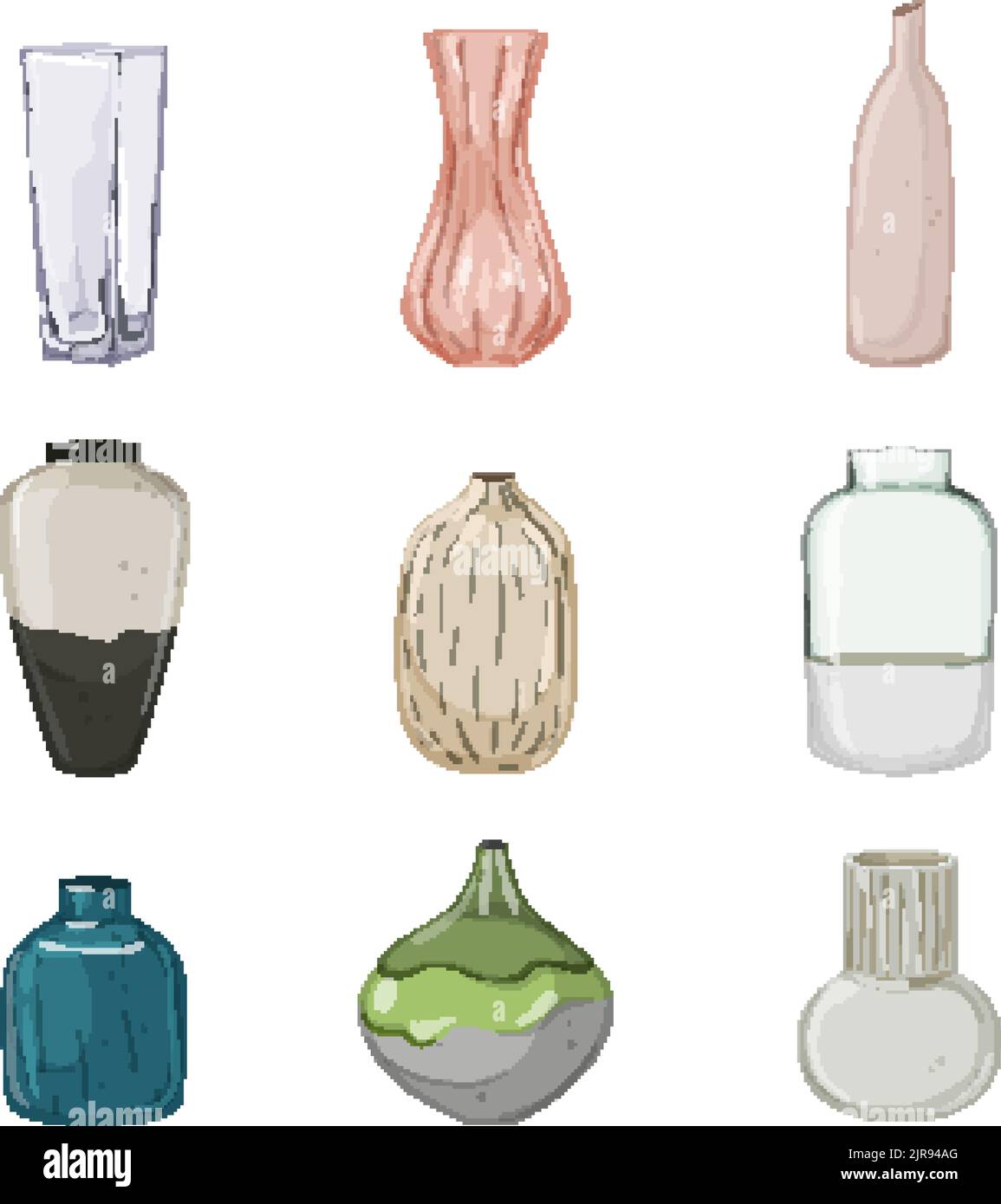 vase flower ceramic set cartoon vector illustration Stock Vector Image ...