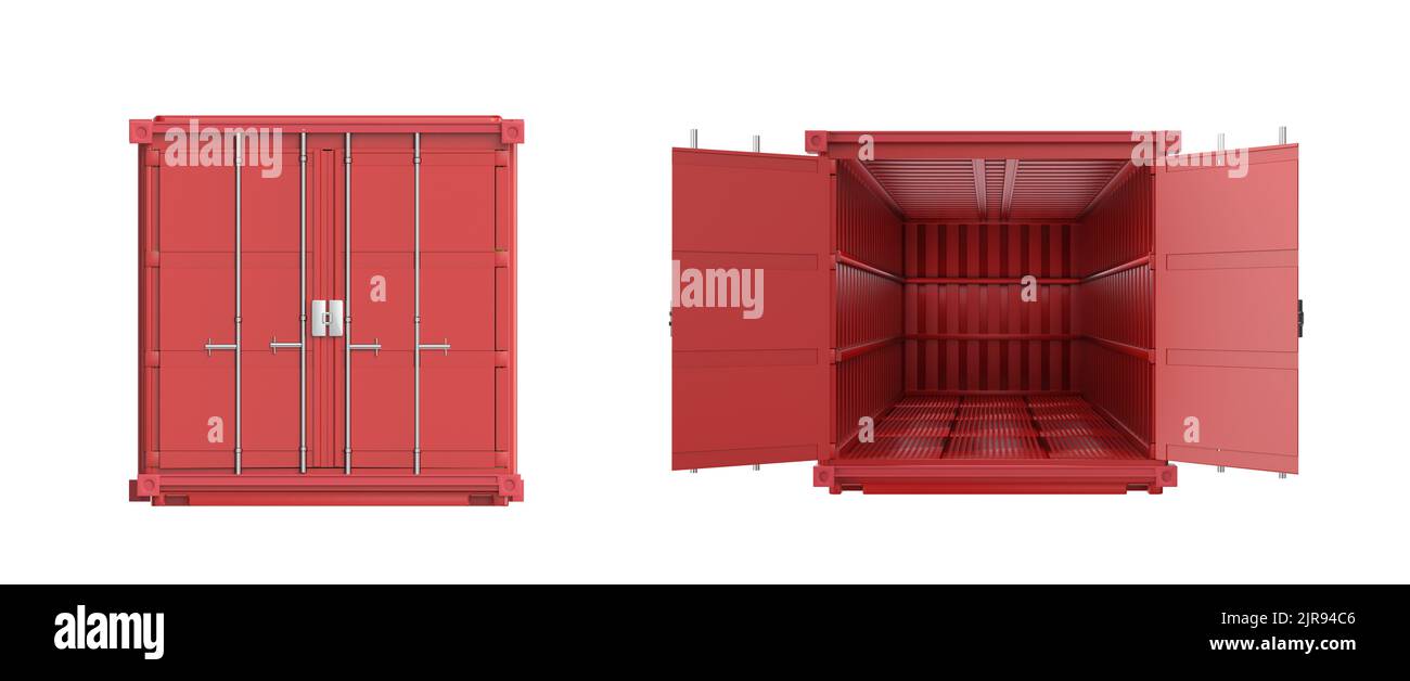 3d rendering red container with door open and close isolated on white ...