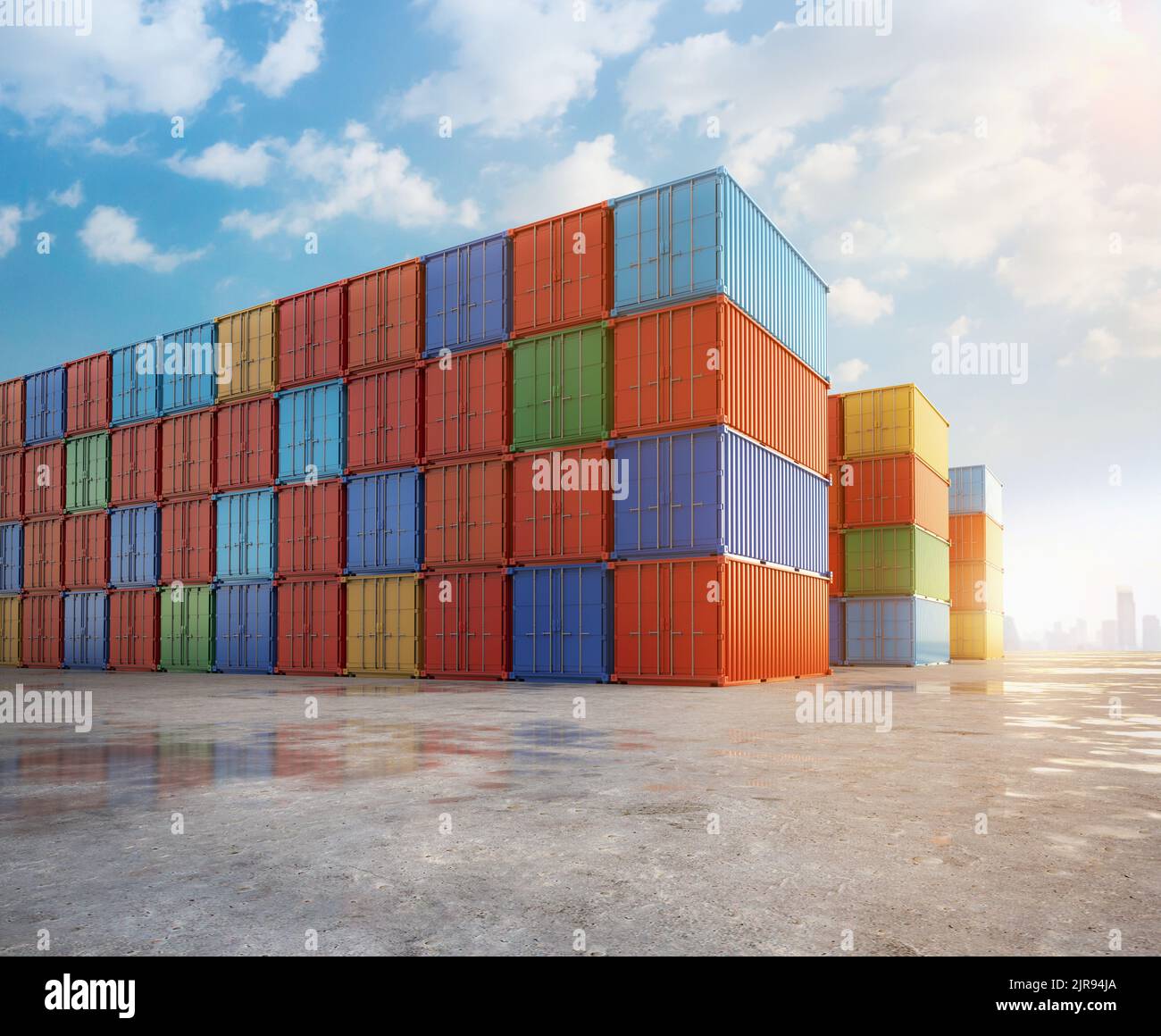 3d rendering stack of containers at container port or terminal Stock ...