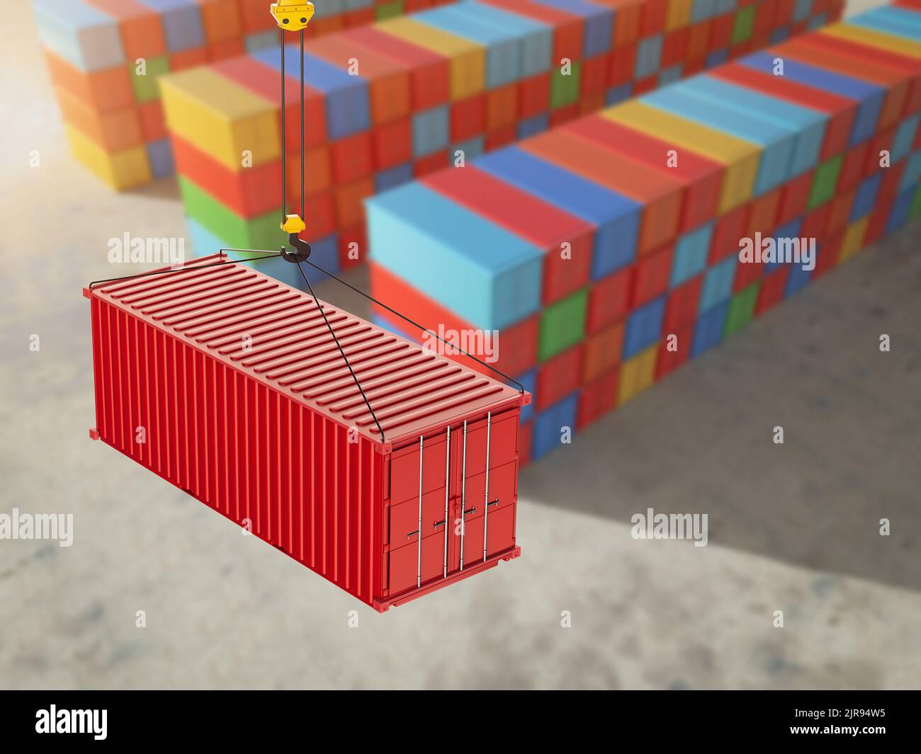 3d rendering container with hook at container port or terminal Stock ...