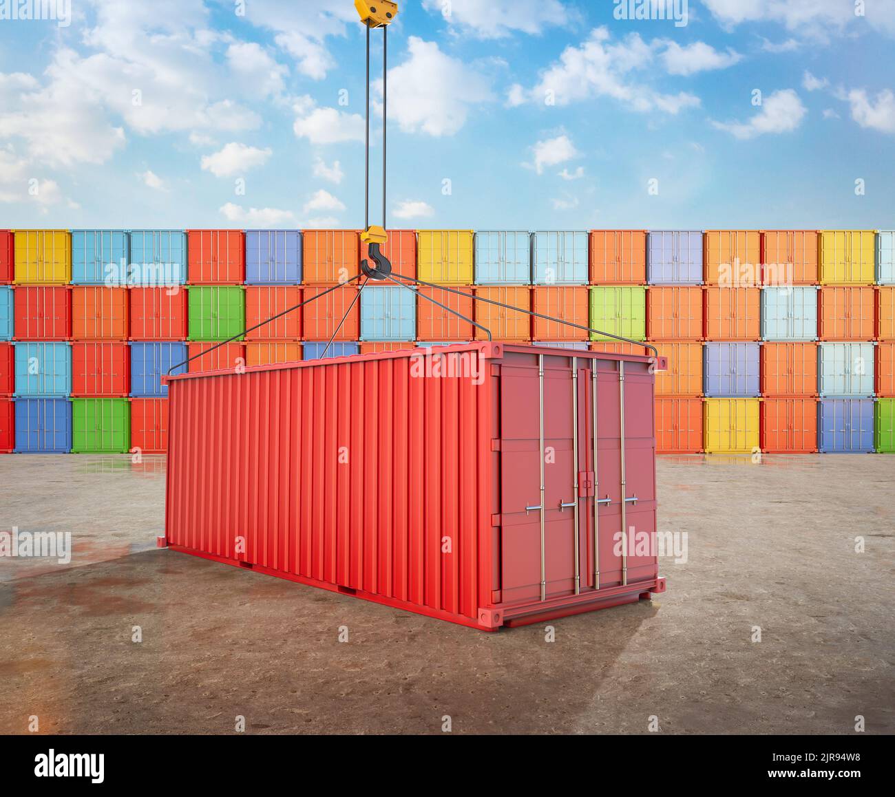 3d rendering container with hook at container port or terminal Stock ...