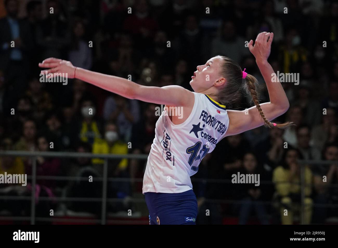 ISTANBUL, TURKEY - MAY 09, 2022: Arina Fedorovtseva serves during ...