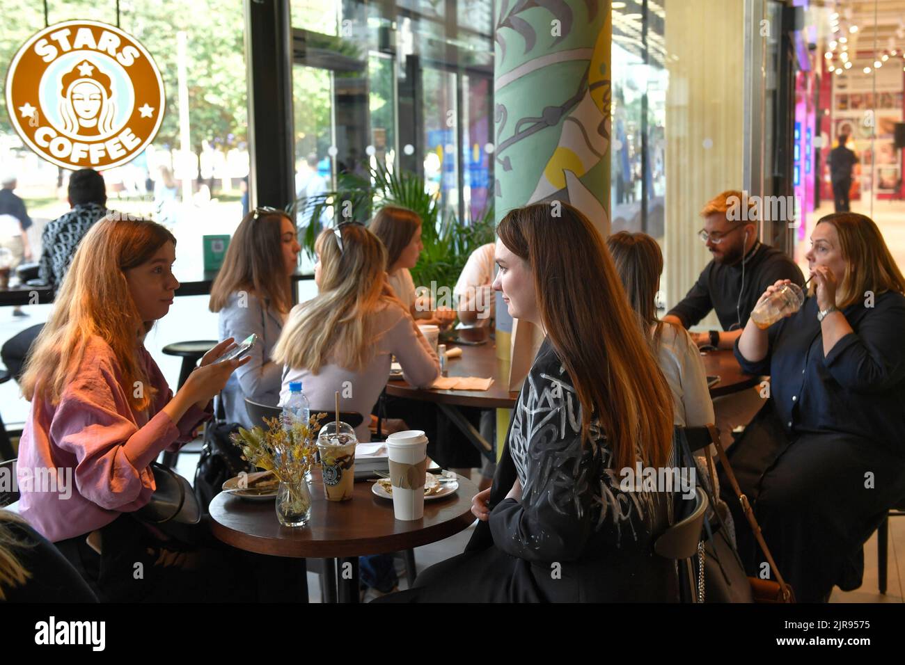 Moscow, Russia. 22nd Aug, 2022. People sit inside the newly-opened ...
