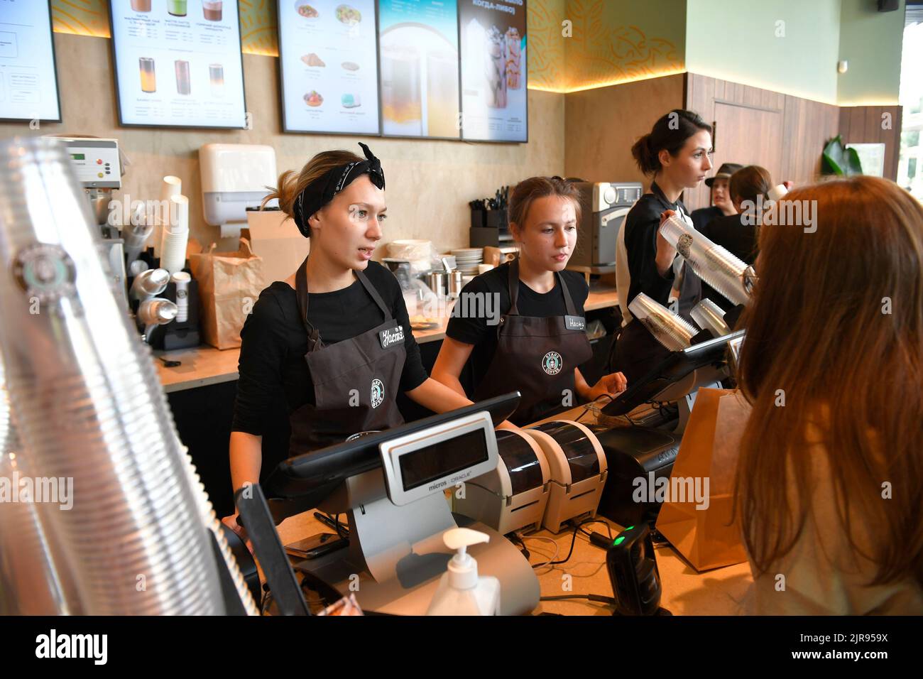 Moscow, Russia. 22nd Aug, 2022. Employees work at the newly-opened ...