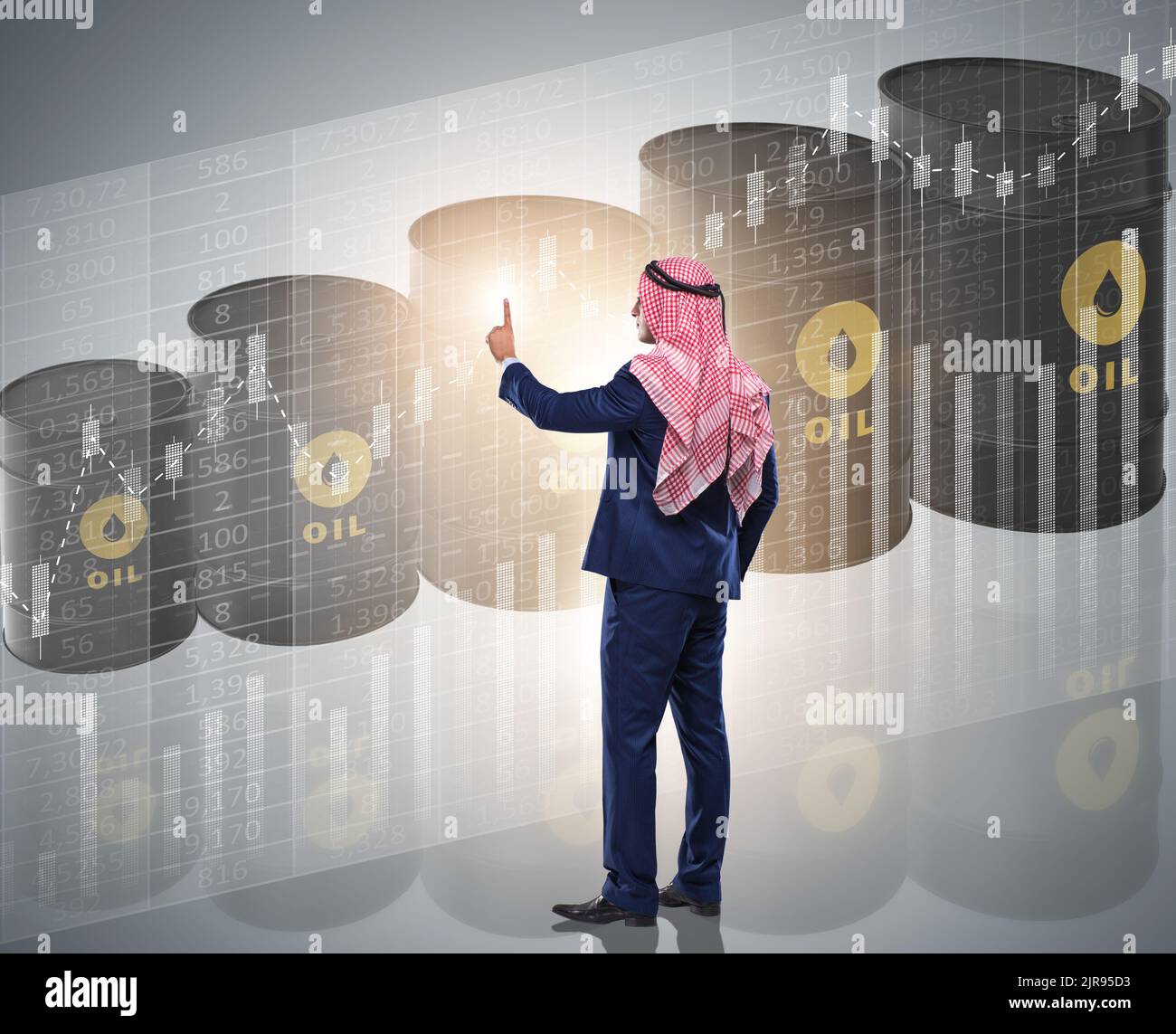 The arab businessman pressing virtual button Stock Photo - Alamy