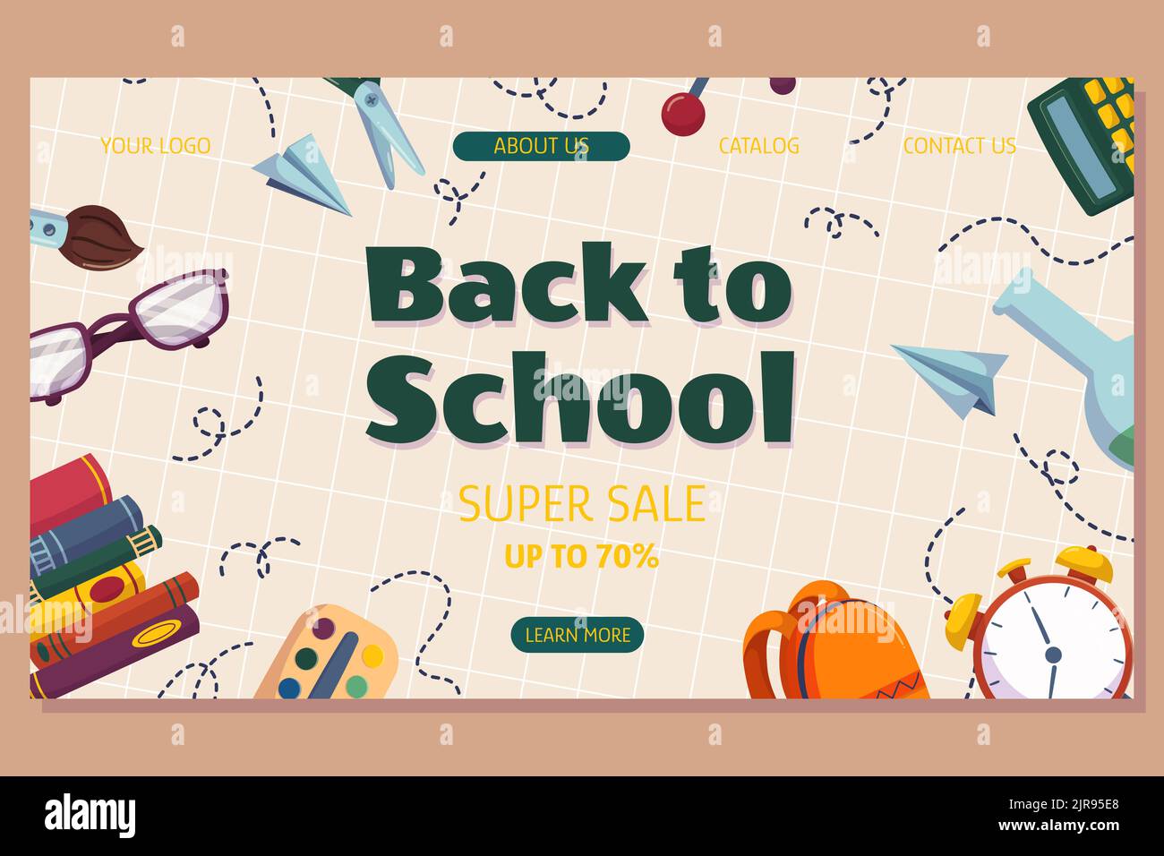 Colorful back to school sale offer landing page template with different ...